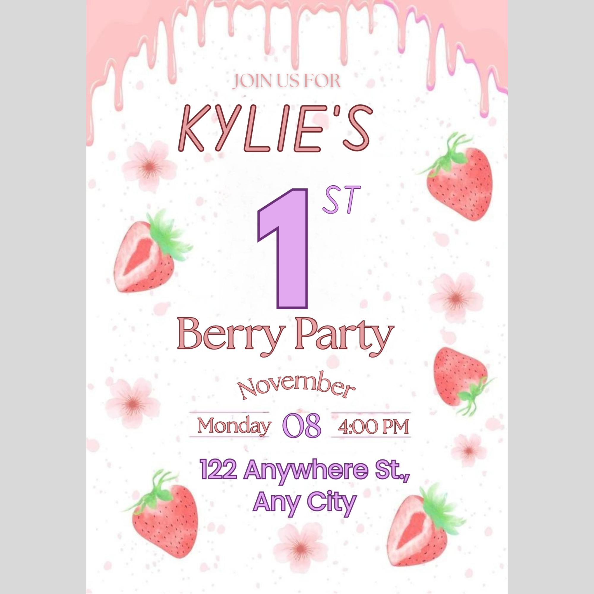 Strawberry Birthday Invitation | Editable Kids Party Template | Sweet ...
